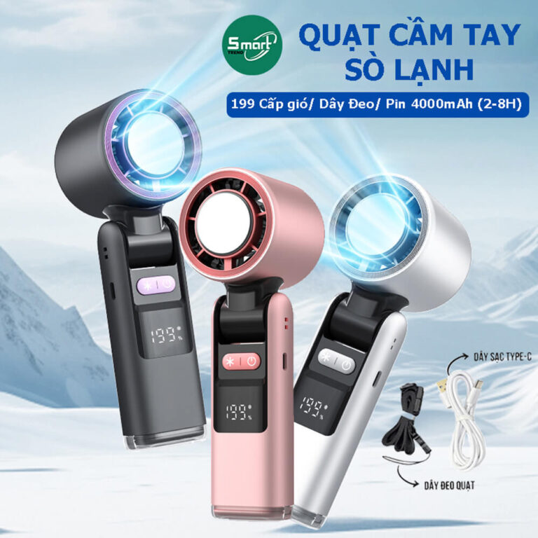 Quạt Cầm Tay Sò Lạnh JF138 - 199 Cấp Gió, Pin 5000mAh, Màn Hình Số, Đèn ...